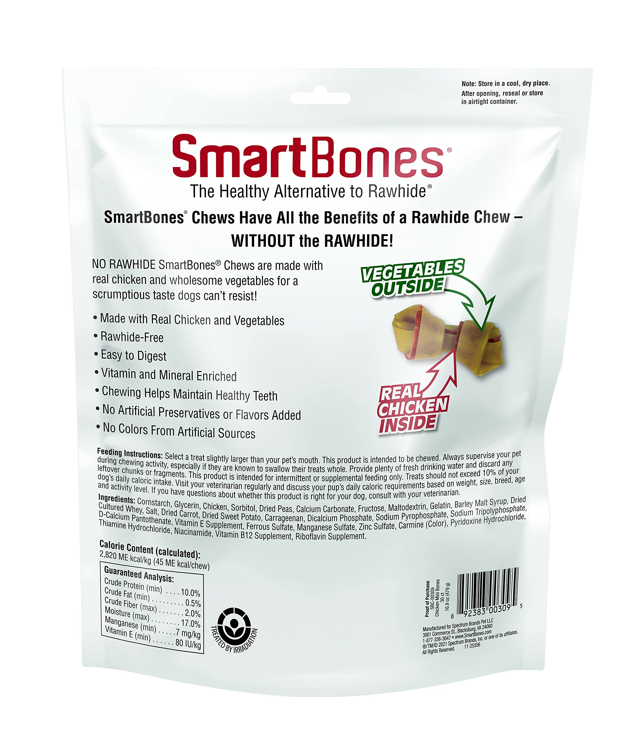 SmartBones with Chicken Mini Chews 30 Count, Rawhide-Free Chews for Dogs, No Artificial Preservatives or Flavors Added, 16.9 OZ (SBC-00309)