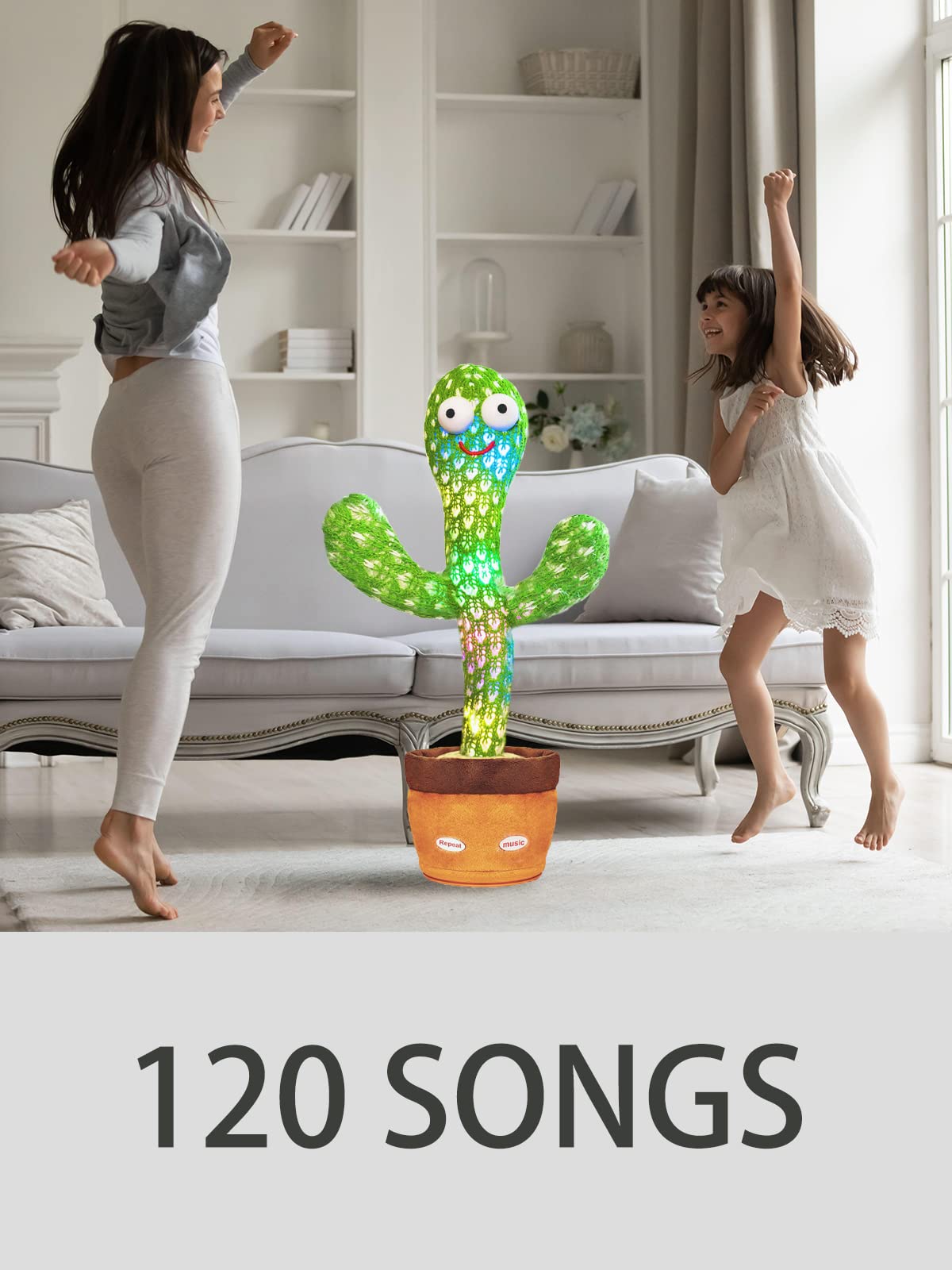 Keculf Cactus Toy - Talking, Singing Cactus Toy, Mimicking Musical Cactus with LED Light, Repeats What You Say with Songs in English for Babies Cactus Toy Mimic Gift Box Packaging