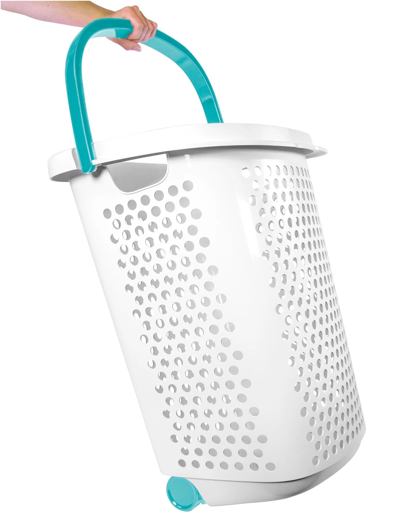AYOYZ Wheeled Design Clothes Laundry Basket, 70.52 Liter Capacity,2 Bushel Rolling Plastic Laundry Hamper with Pop-up Handle, White