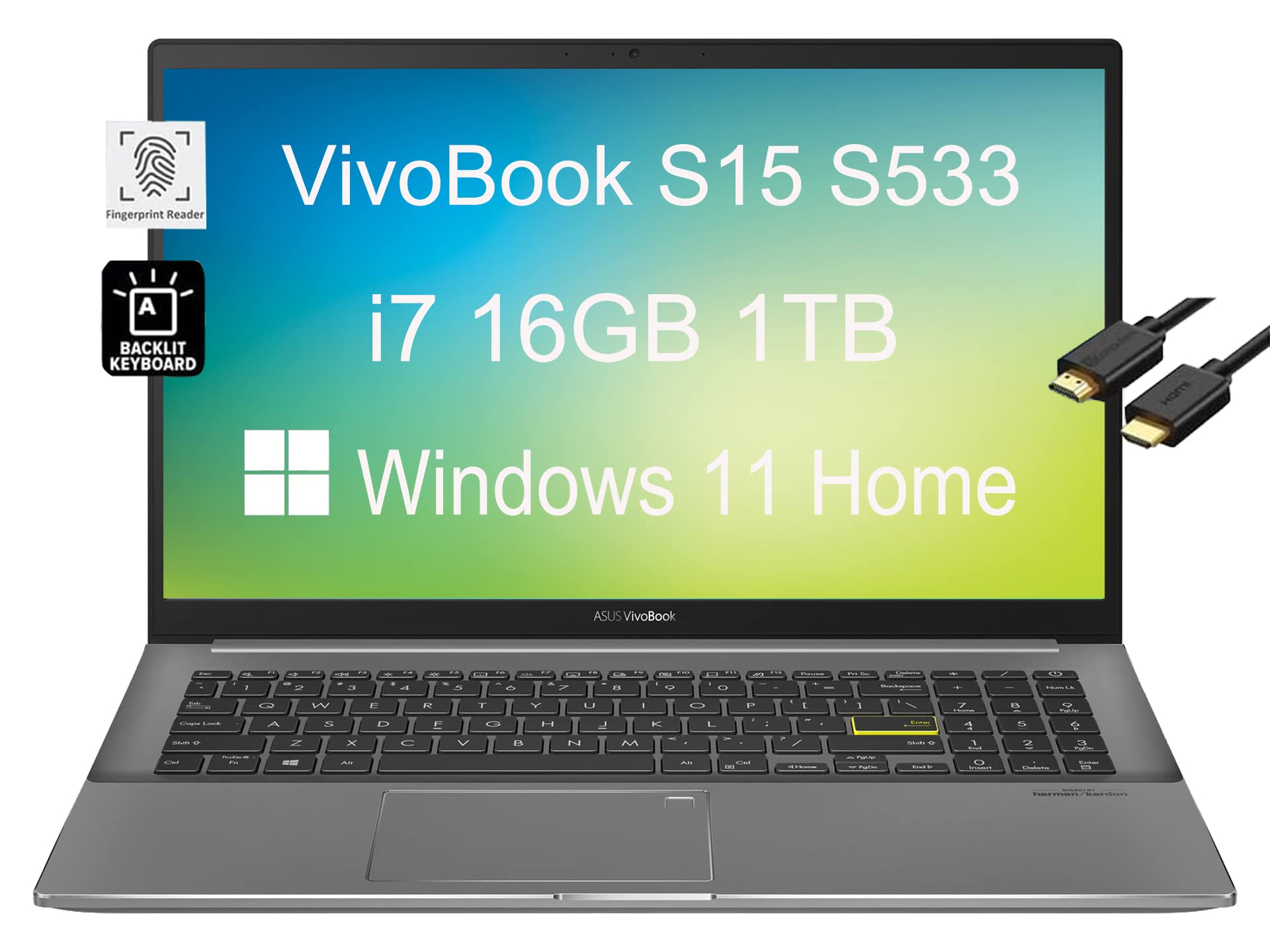ASUS VivoBook S15 S533 15.6" FHD IPS (Intel 4-Core i7-1165G7, 16GB RAM, 1TB PCIe SSD, Iris Xe Graphics) Thin & Light Business Laptop, Backlit, Fingerprint, WiFi 6, IST Cable, Win 11 Home
