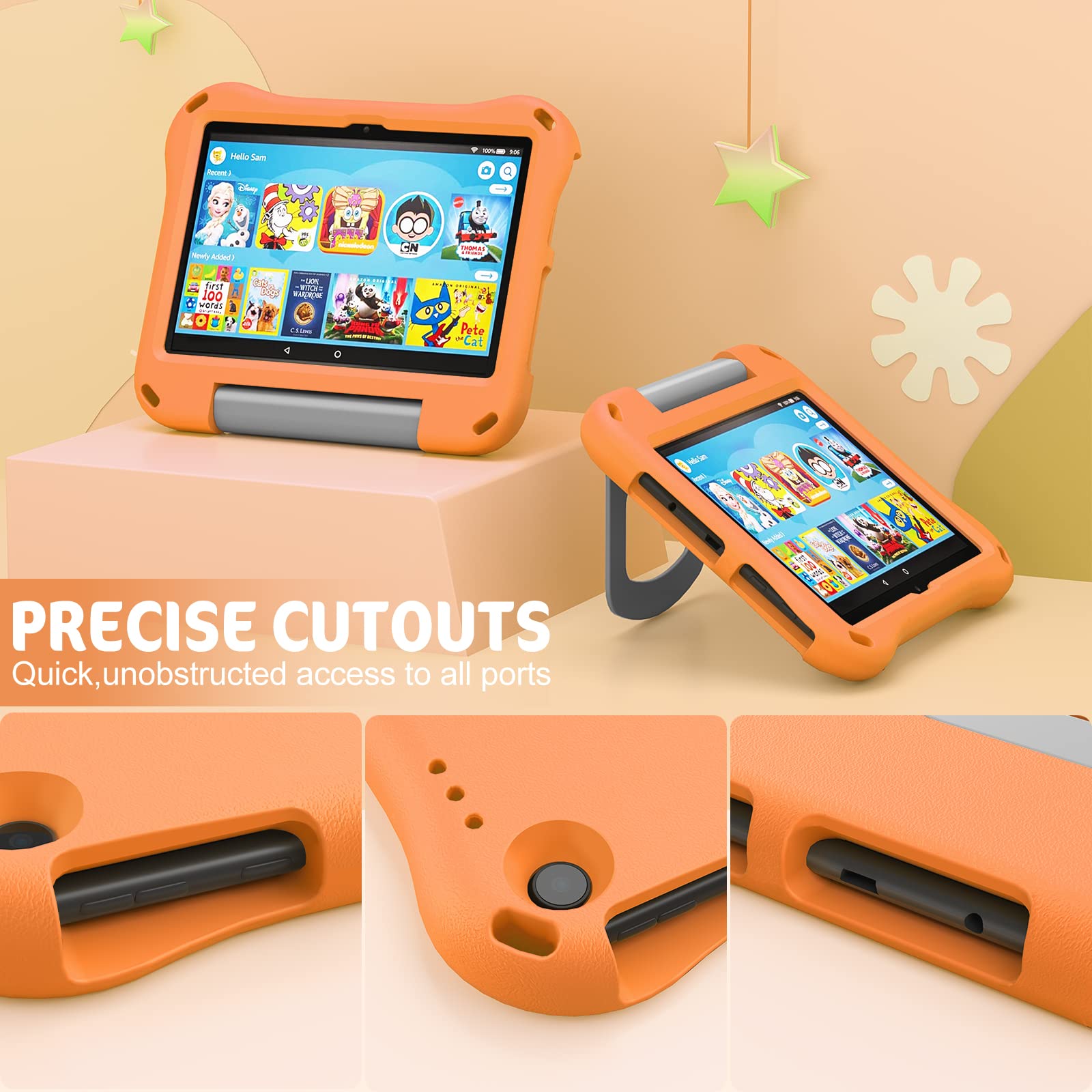 All-New H D 8 Case, Tablet 8 Kids Case (12th Generation, 2022 Release/10th Generation, 2020 Release) - Shockproof Case with Handle Stand HD8 inch Tablet -Orange