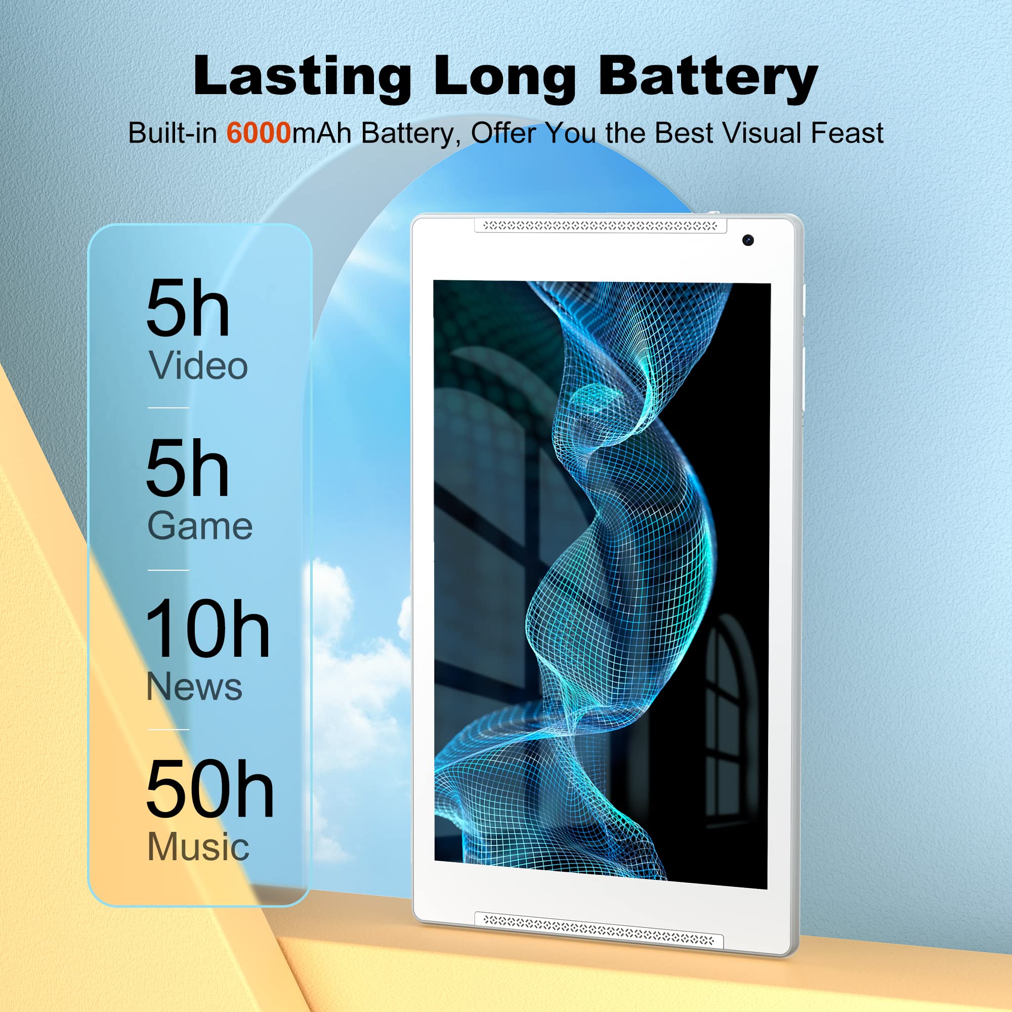 Android 12 Tablet 10.1 Inch Tablets with Stand, 12GB RAM 128GB ROM 512GB Expandable, 6000mAh Fast Charge, 8MP Dual Camera, 2.4G/5G WiFi6, IPS HD Touch Screen (Silver)