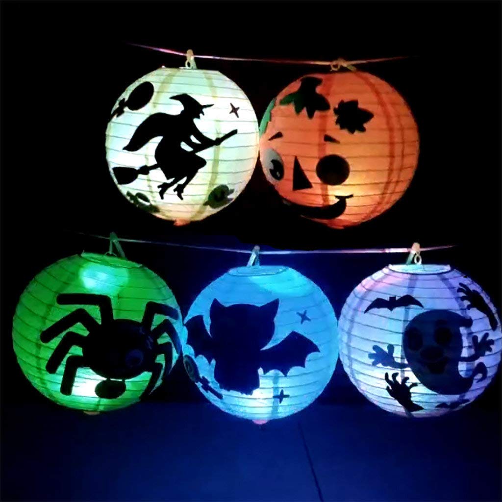 CCOOfhhc Halloween Decorations Hanging Paper Lanterns with LED Light Paper Lantern Halloween Party Indoor Outdoor Supplies Décor