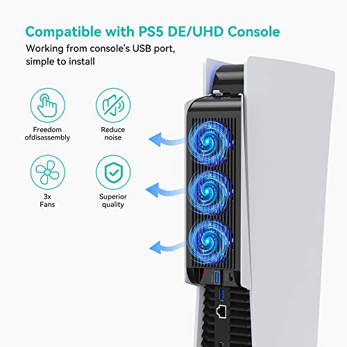 Cooling Accessories for PS5, KIWIHOME Horizontal Cooling Fan for PS5, Upgraded Quiet Cooler Fan with LED Light and USB3.0 Hubs, for PS5 Disc and Digital Edition(White)