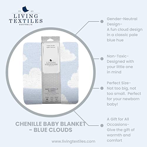 Living Textiles Blue Clouds Chenille Soft Baby Blanket Reversible Premium Cozy Fabric for Best Comfort - for Infant,Toddler,Newborn,Nursery,Boy,Unisex,Throw,Crib,Stroller,Gift, Blue Clouds 40x30