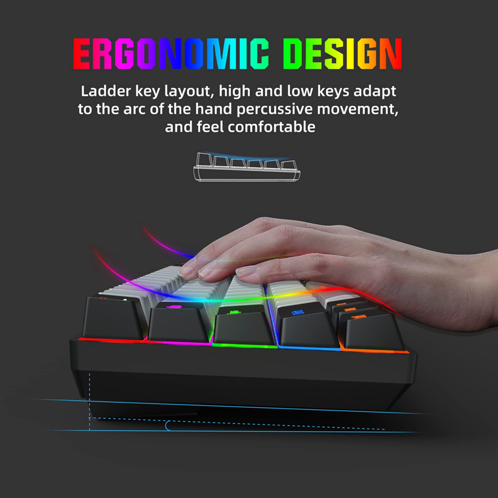 Horoper Computer Mechanical Keyboard, Mechanical Keyboard 68‑Key Red Shaft Green Shaft Dual Color RGB Backlit Gaming Mechanical Keypad (Gray)