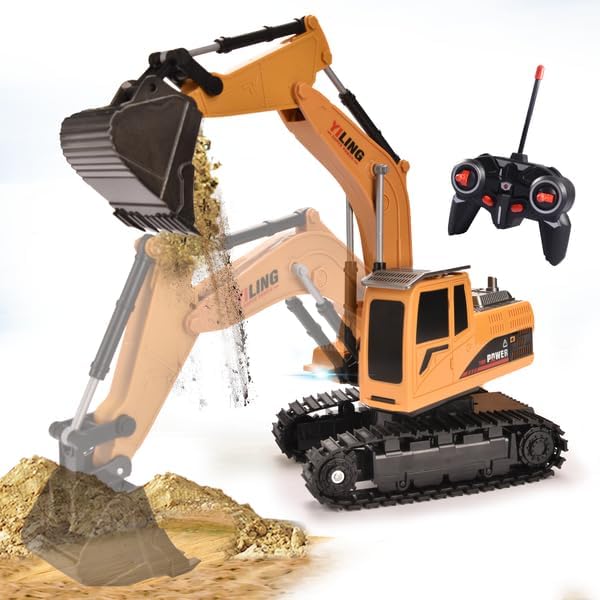 Hodlvant Remote Control Excavator Toy, Engineering Digger Truck, Metal Shovel Digger Vehicles with Lights & Sounds, 2.4Ghz RC Construction Car with 2 Batteries, Gifts for Kids Boys Age 3 4 5 6 7 8 9+