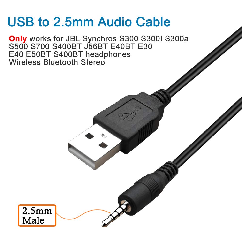 SCOVEE USB to 2.5mm Male AUX Audio Jack Charging Cable for JBL Synchros S300 S300I S300a S400BT J56BT E40BT E30 E40 E50BT S500 S700 Headphones Stereo Power Wire for JBL Charger Cord