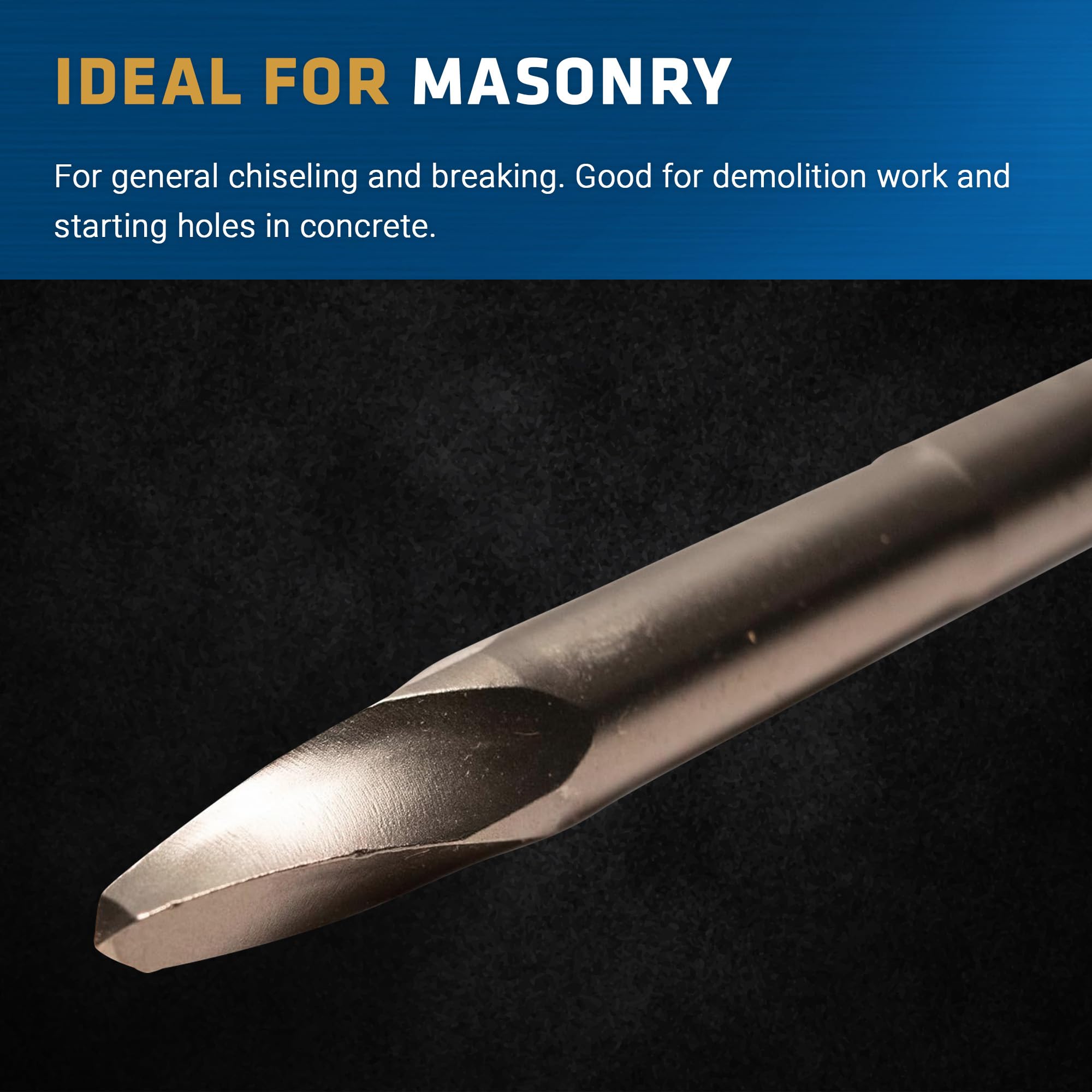Century Drill & Tool, 87933, 23/32"X24",SDS Max,Bull Point Chisel, Masonry Tool.