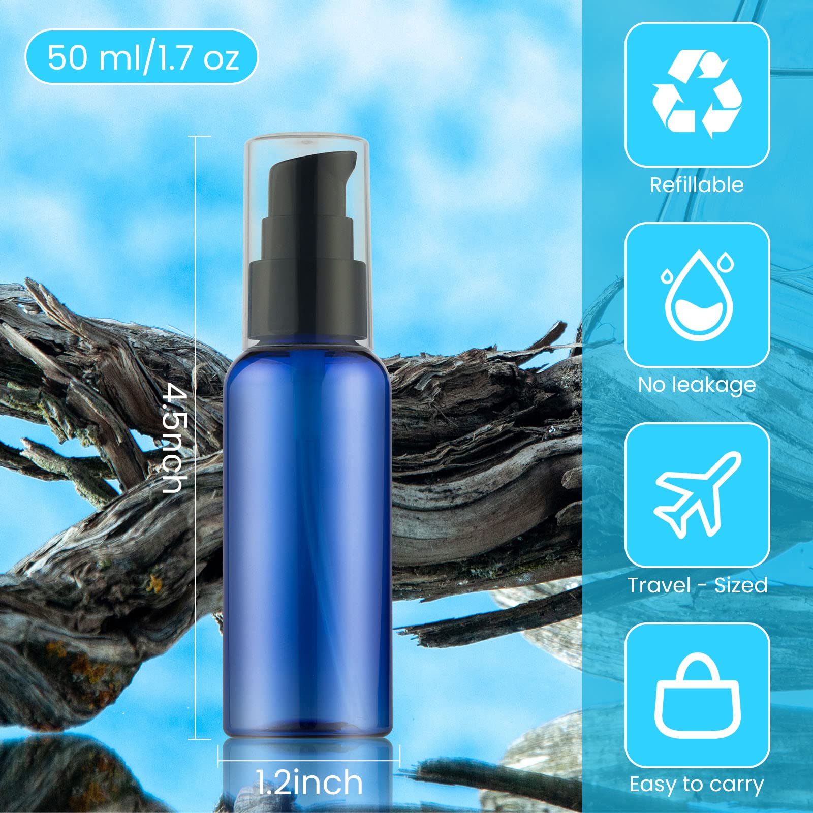 RAYNAG 5 Pack Empty Refillable Plastic Pump Bottle Ideal for Lotion Cream Essential Oil Travel Small Container,50ml/1.7oz