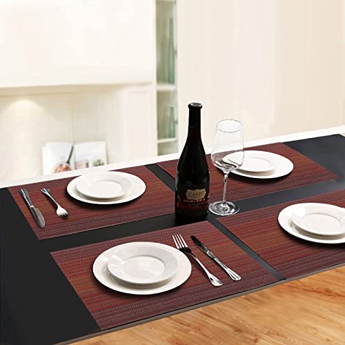 Pauwer Placemats Set of 6 Woven Placemats for Dining Table Indoor Outdoor Table Mats Heat Resistant Washable Vinyl Placemats for Kids, Red