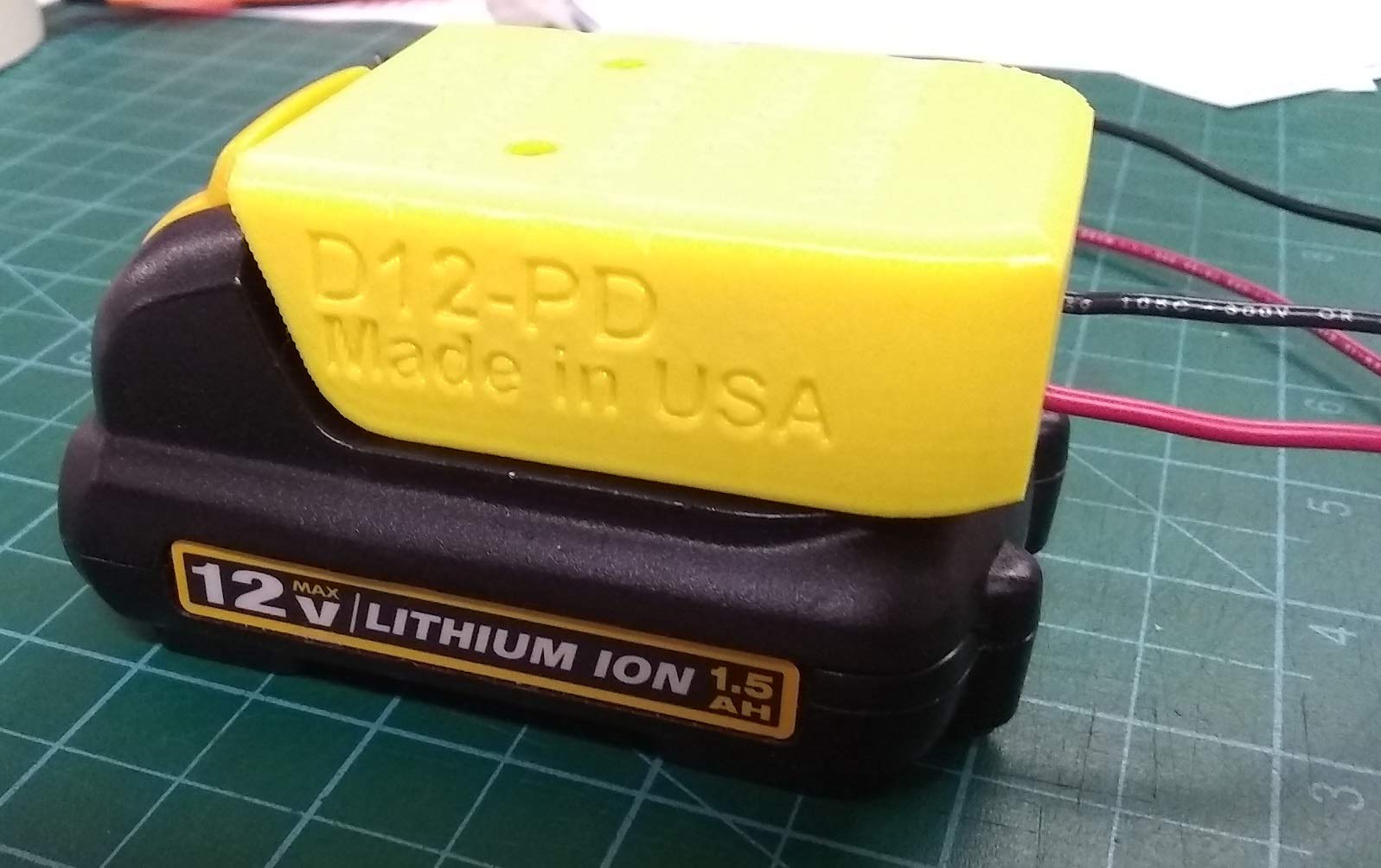 Made by Mitchell D12 Power Dock for DeWalt 12V DCB12x Battery, Wired 14AWG, PN# D12-14