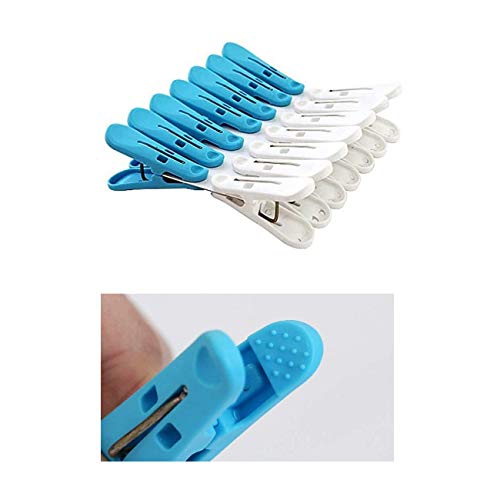 MONSTA Living Spring Clothespins - Plastic Soft Grip, Anti-Slip Clothes Pins with Sturdy Steel Springs - Blue & White Attractive Clothing Line Clips - Top Air-Drying Clothing Pin Set (Pack of 14)