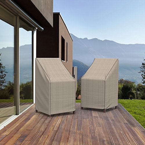 Budge P1A01PM1 English Garden Patio Stack of Chairs Barstool Cover Heavy Duty and Waterproof, Chairs Chair, Two-Tone Tan