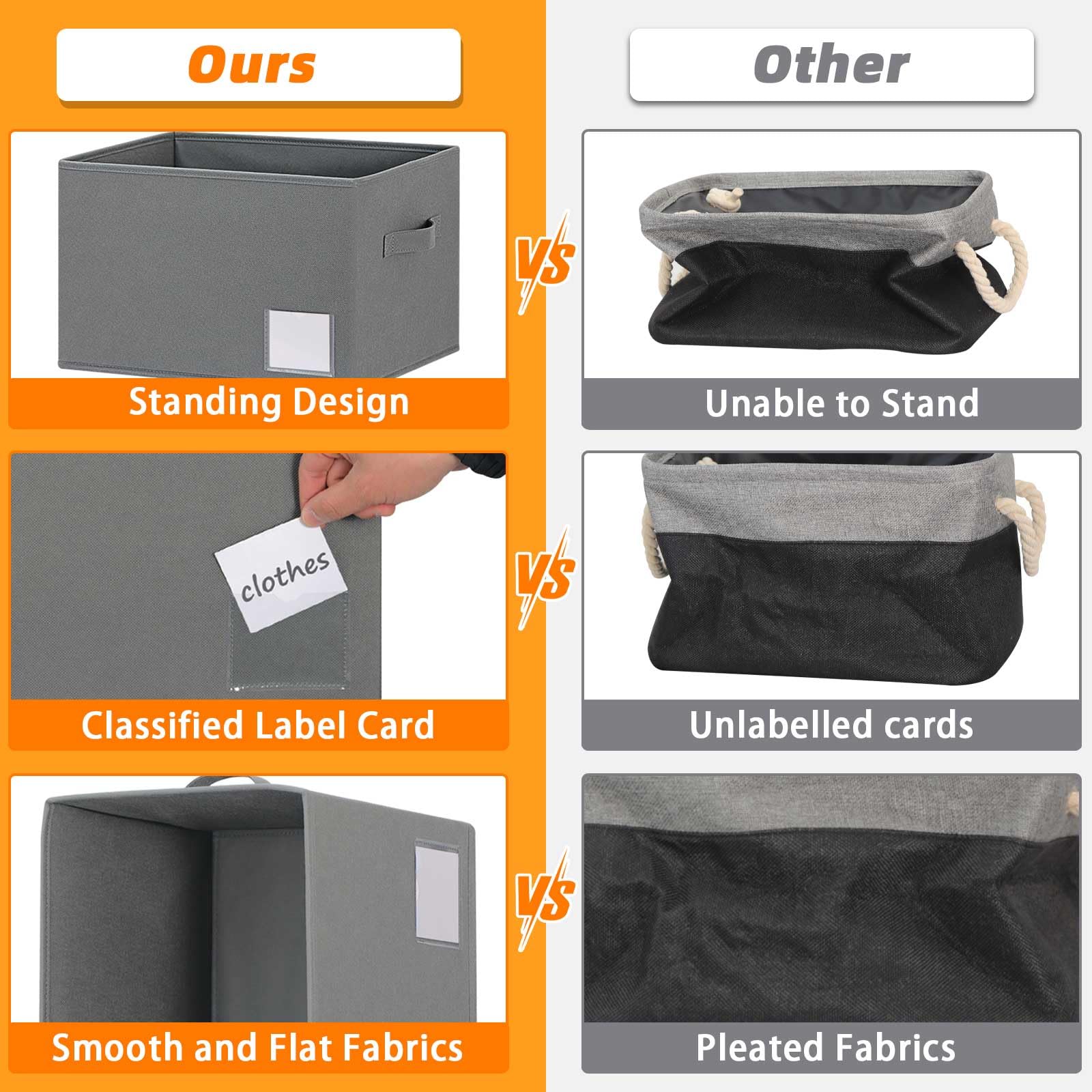 ASXSONN Large Fabric Storage Bins 3 Pack, Collapsible Closet Storage Bins for Shelves with Label, 15x11in Storage Baskets for Shelves, Fabric Closet Organizers and Storage Bins with Handles (Grey)