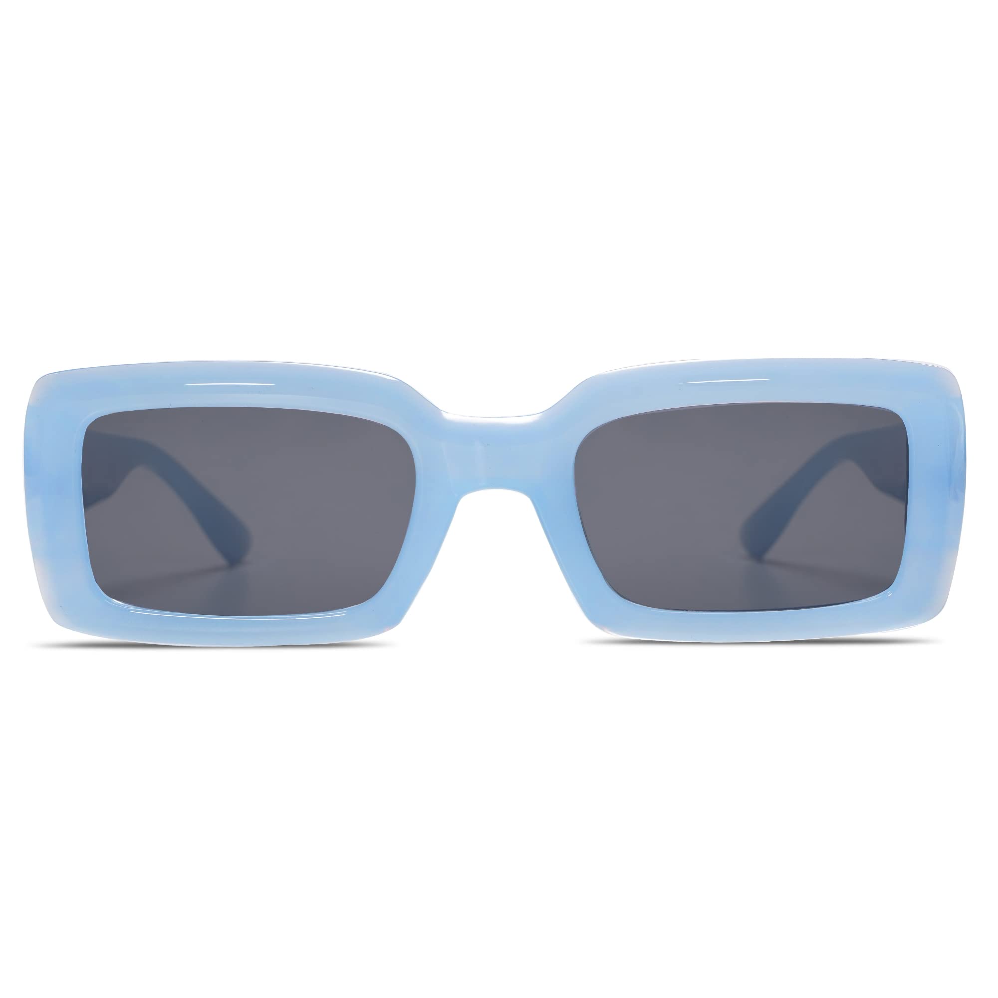 Allarallvr Trendy Rectangle Sunglasses for Women Men Vintage 90's Square Shades Thick Frame Nude Sunnies Sunglasses AR82002, Blue