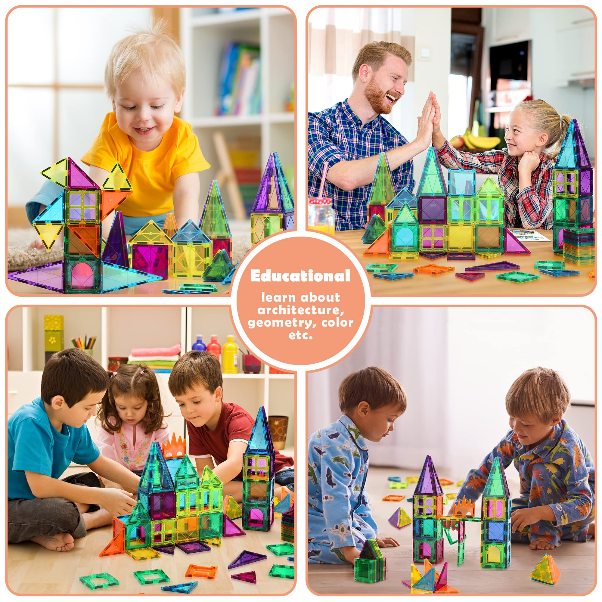 cossy 60 Pcs Magnet Tiles Magnetic 3D Building Blocks Set Educational Construction Toys for 3+ Year Kids with Stronger Magnets, Rivets-Fastened, Educational,Recreational, Conventional