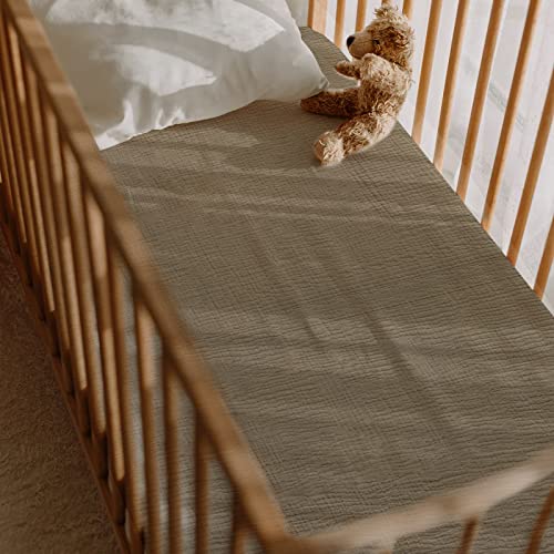 lulumoon Baby Muslin Crib Sheets - Toddler Cotton Fitted Crib Sheets Neutral for Boys and Girls 2Pack (Olive+Cream)