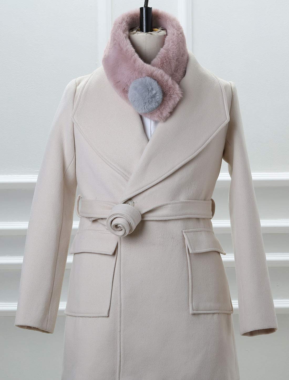 Allegra K Fluffy Faux Fur Hairball Collar Scarf Solid Color Plush Neck Wrap Winter Warmer for Women Pink