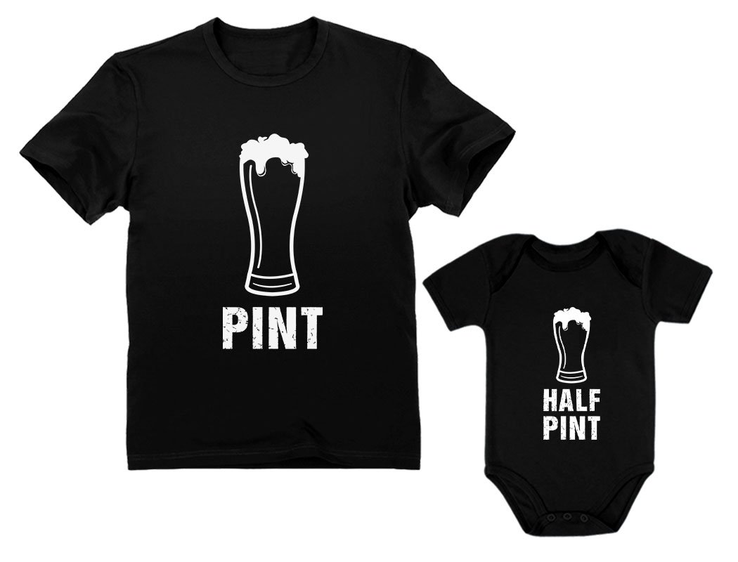 Tstars Pint & Half Pint Funny Father and Son Matching Shirts Gifts for Dads Fathers Day Dad Shirt and Baby Bodysuit Dad Black Large/Baby Black 6M (3-6M)