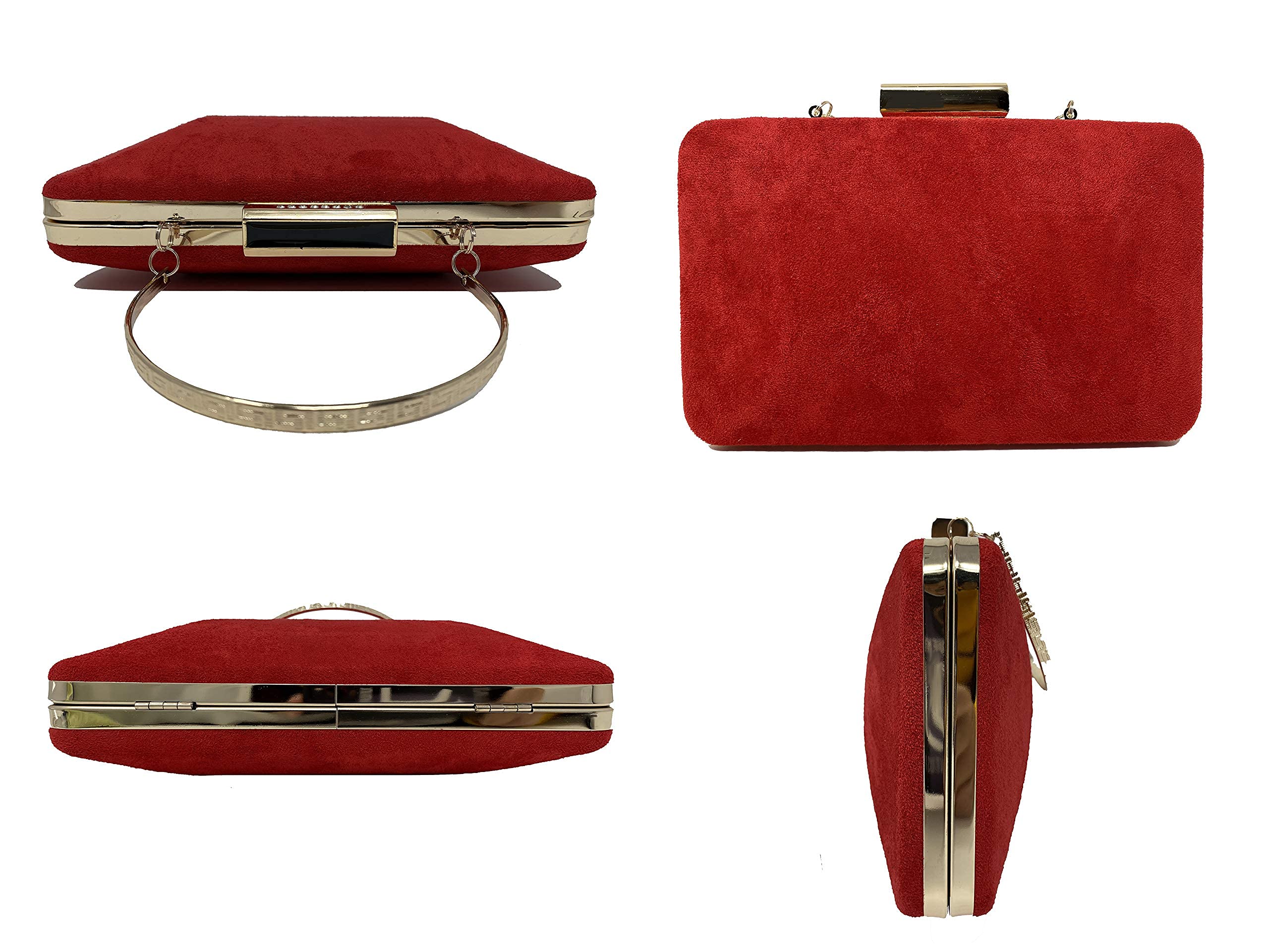Cirilla Women Velvet Evening Bag Clutch Purse Crossbody Bag With Handle and Chain for Wedding Cocktail Party Banquet (Red)