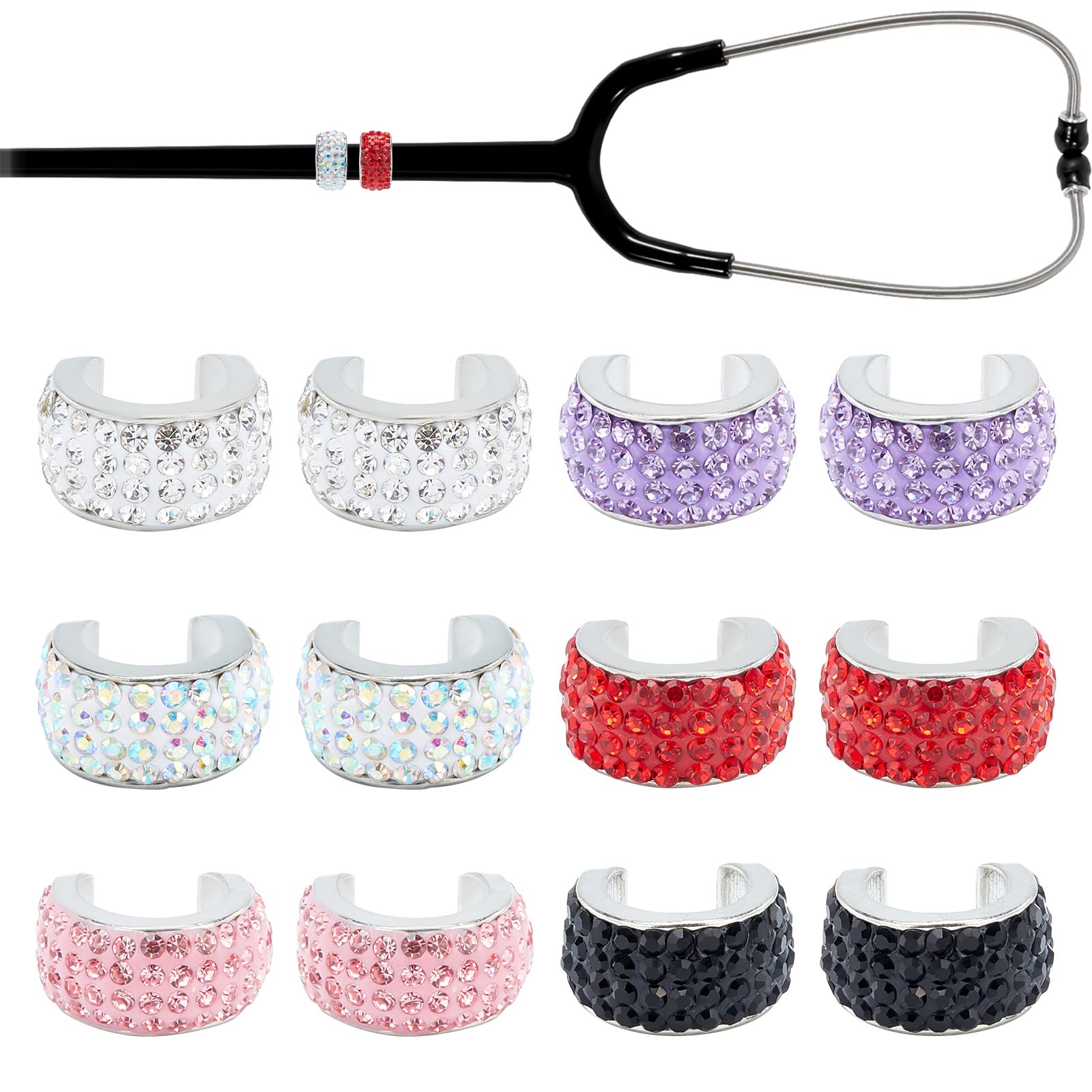 CRASPIRE 12pcs Stethoscope Decorations 6 Colors Stethoscope Charms Crystal Stethoscope Charm Bling Stethoscope Charm Round Stethoscope Charm for Nurses Doctors Veterinarians Technicians