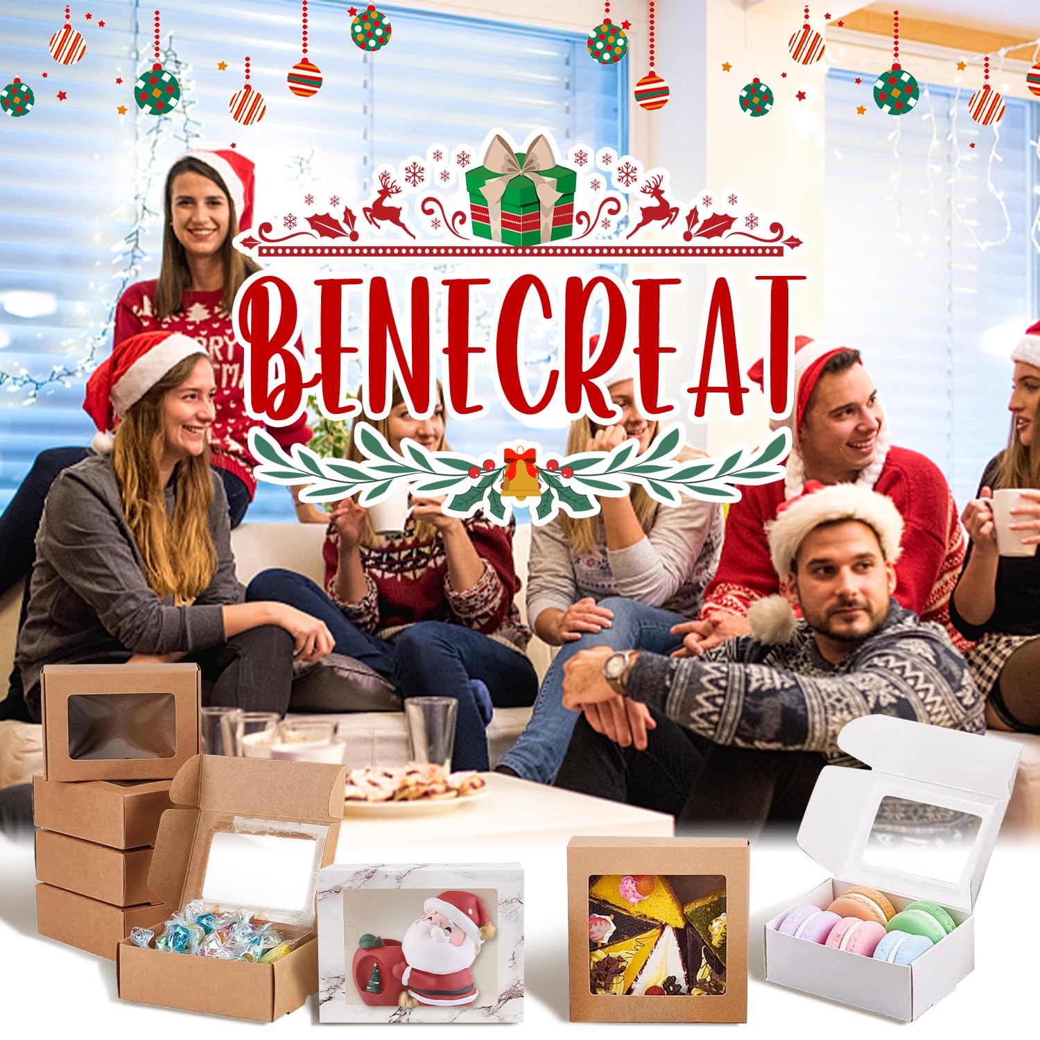 BENECREAT 30 Packs 2.5x2.5x1.2 Square Brown Kraft Paper Boxes Gift Candy Boxes with Clear Window for Wedding Party Favor Treats, Bakery and Jewelry, Festival Gift Packaging