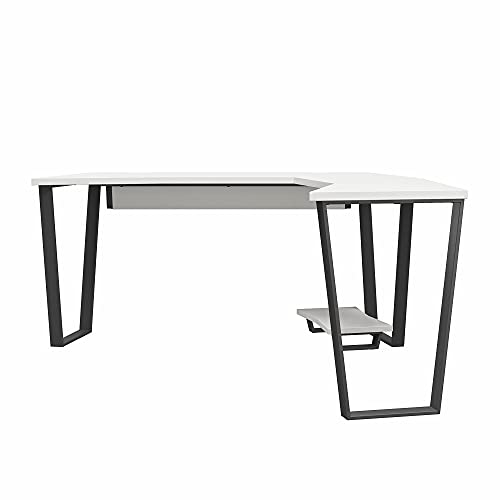 NTENSE Genesis Gaming L-Shaped Desk with CPU Stand, Corner Desk, Home Gaming Desk, Writing Workstation, Battle Station, Ergonomic Desk, Space Saving, White