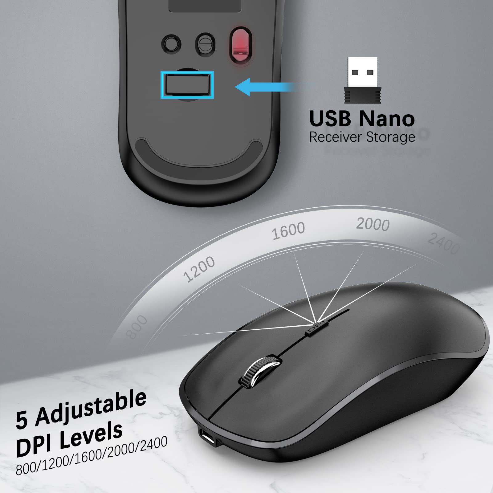 Rechargeable Wireless Keyboard and Mouse Combo- J JOYACCESS 2.4G Compact Quiet Slim Wireless Keyboard Mouse Combo for Laptop,PC,Desktop,Computer,Windows- Black
