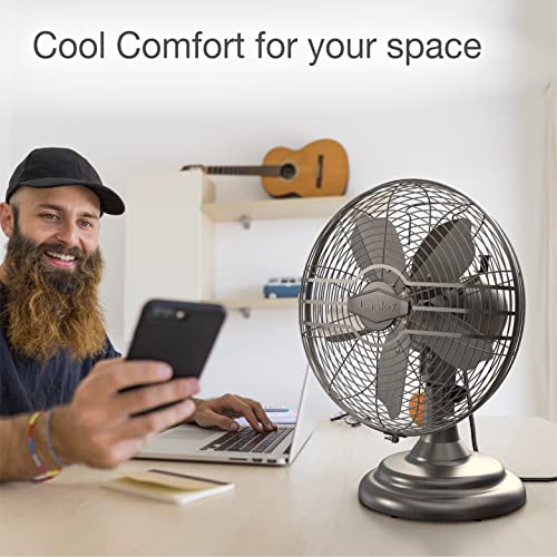 Lasko Oscillating Table Top Fan, Portable, 3 Quiet Speeds, for Bedroom, Kitchen and Office, 17", Bronze, R12210