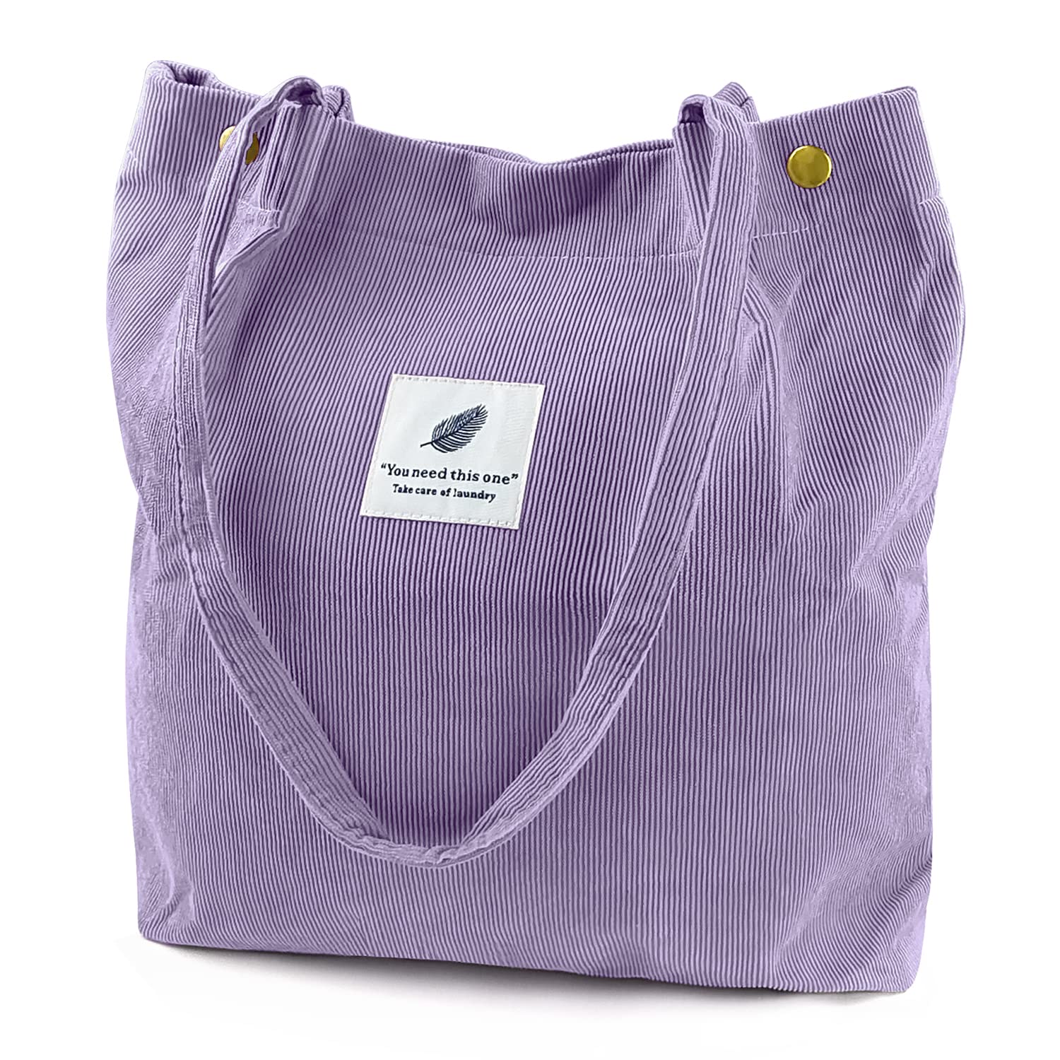 Ayieyill Corduroy Tote Bag for Women Girl Canvas Shoulder Cord Purse with Inner Pocket For Work Beach Lunch Travel School Shopping (Purple Grey)