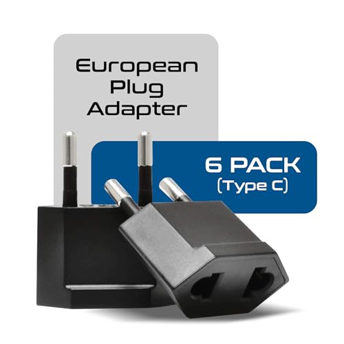 Ceptics USA, Canada to European Plug Adapter - Type C Adapter compatible in Europe, Canada to European travel plug adapter Ideal for Phones, Camera & more - CE Certified - RoHS Compliant - 6 Pack