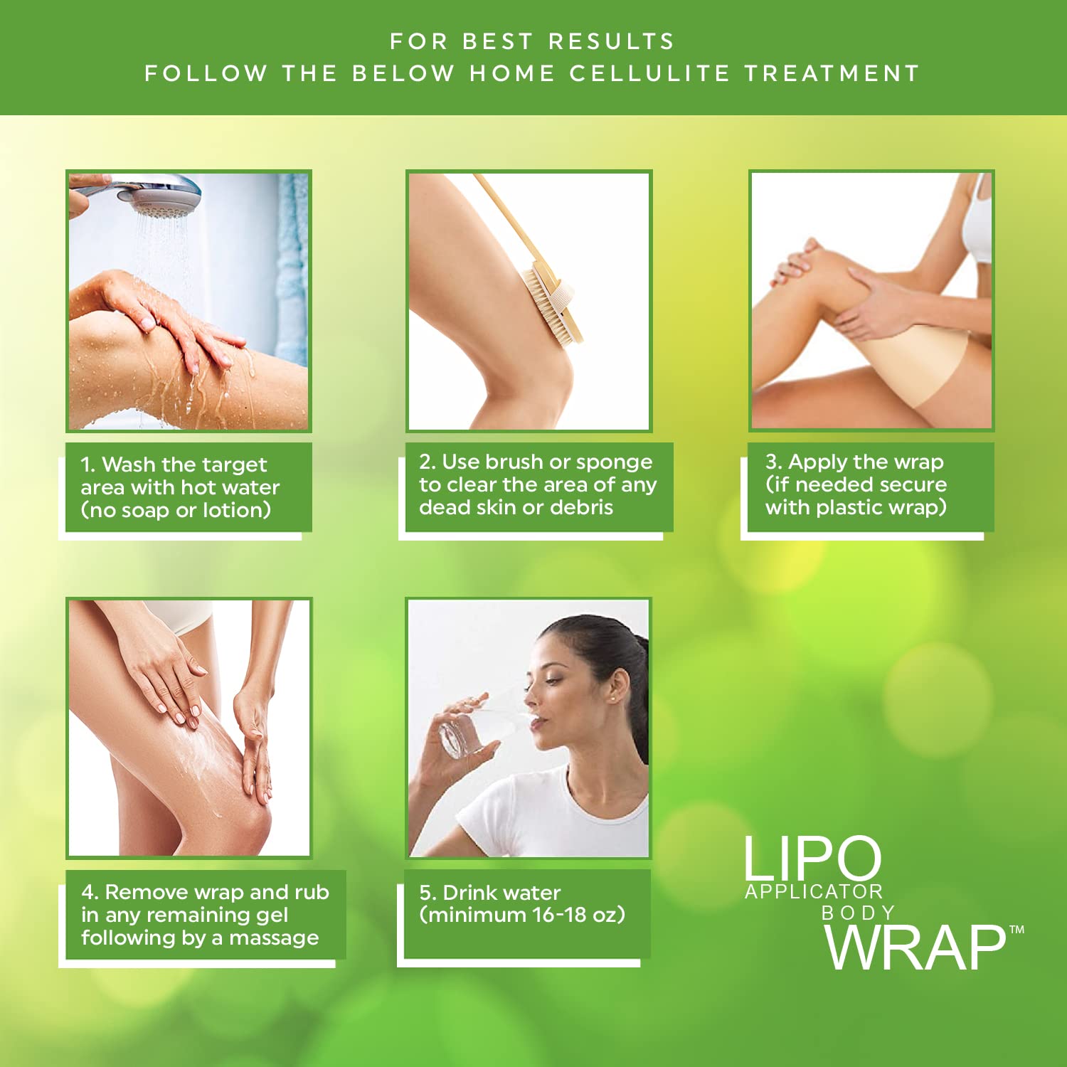 Ultimate Lipo Body Wrap With Guarana, Green Tea, and Seaweed Wraps Works for Stomach Belly Legs Arms Abdomen 5 Wraps