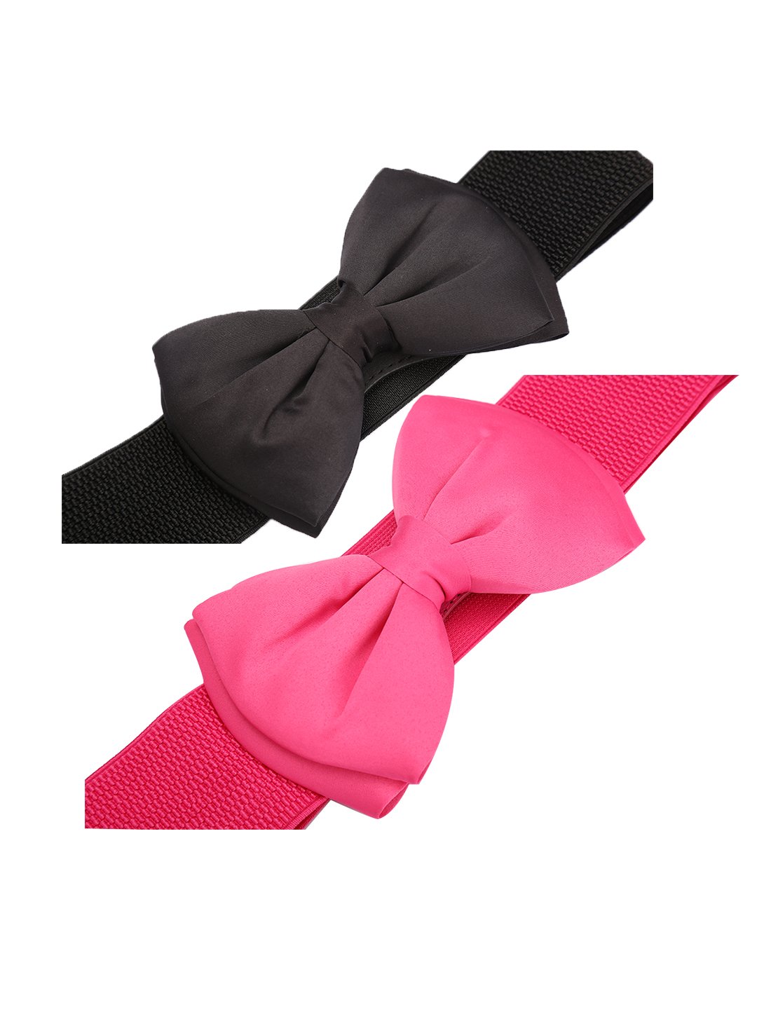 Allegra K Women Press Studs Closure Bowknot Elastic Waist Belt Fuchsia+Black