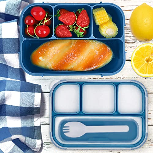 Bugucat Bento Box, Lunch Box with 4 Compartments and Cutlery, Reusable Bento Lunch Box for Adults, Food Storage Containers for School Work and Travel BPA-Free, Microwave-& Dishwasher-safe