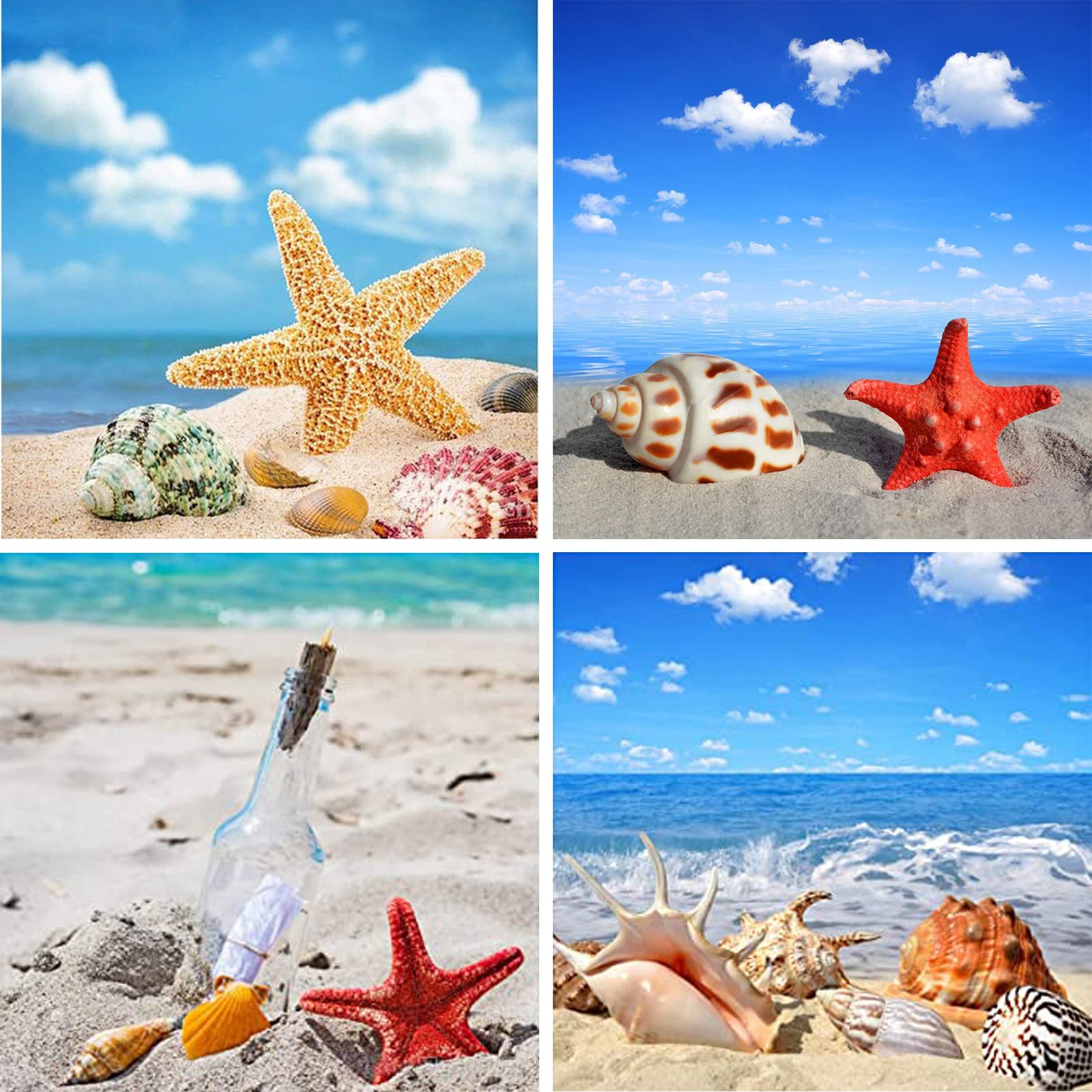 AEFPOYMXU 5D Crystal Diamond Painting Kits 4 Pack for Adults Beginner Paint by Number Canvas DIY Full Drill Beach Seashells Diamond Dots Art Crafts Kit for Wall Hanging Home Room Decor Gift