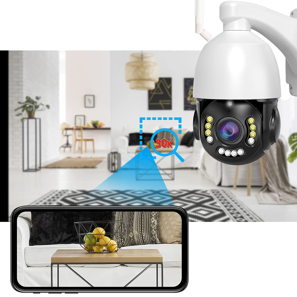 Alptop Outdoor 2.4G WiFi 4K PTZ Security Camera 8MP Pan Tilt 30X Optical Zoom Two-Way Audio 200ft Night Vision IP66 Weatherproof SD Card Recording Motion Detection&Humanoid Recognition
