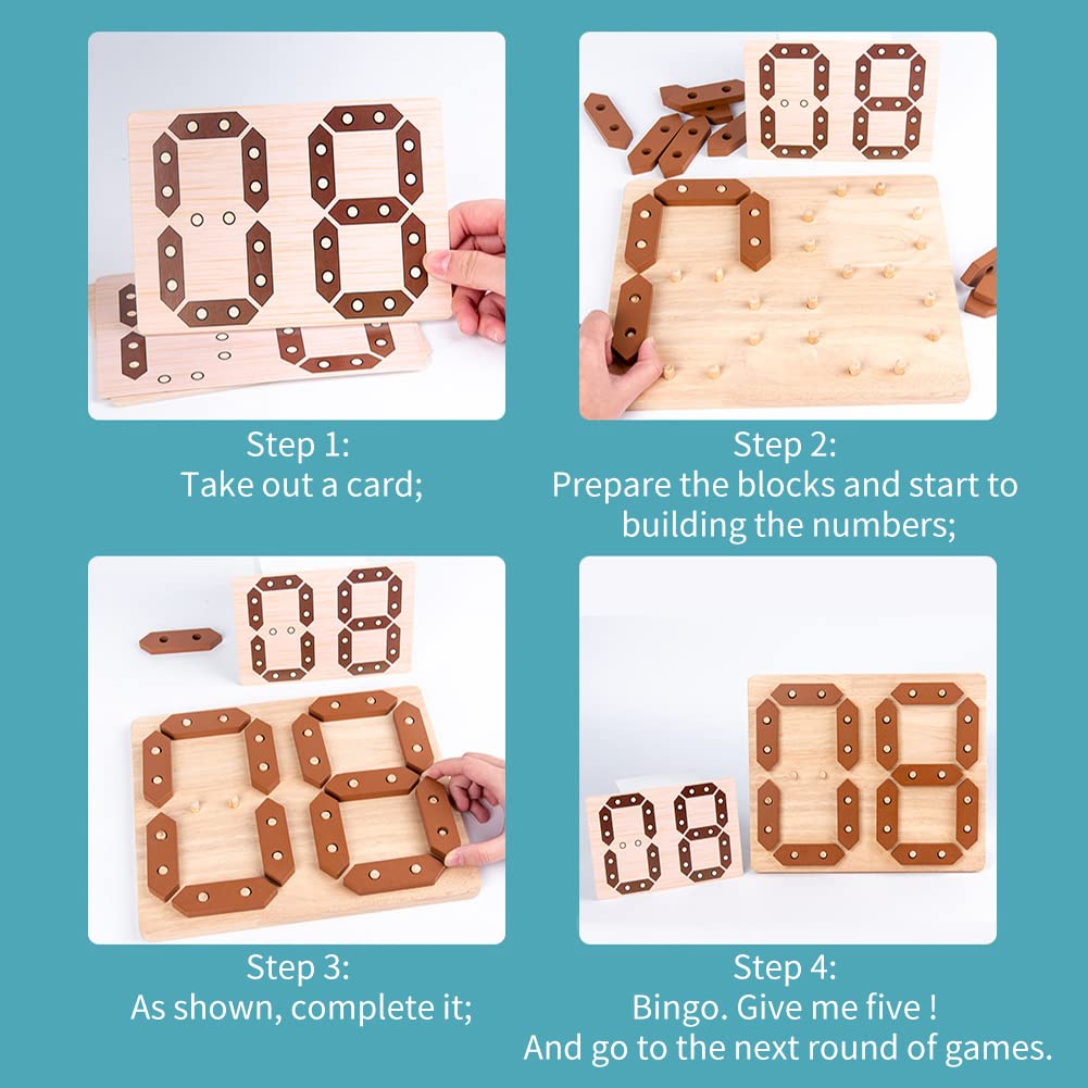 ThinkMax Wooden Number Puzzles, Number Peg Boards for Toddlers, Preschool Education Math Stacking Block, Christmas and Birthday Gifts for Boys Girls