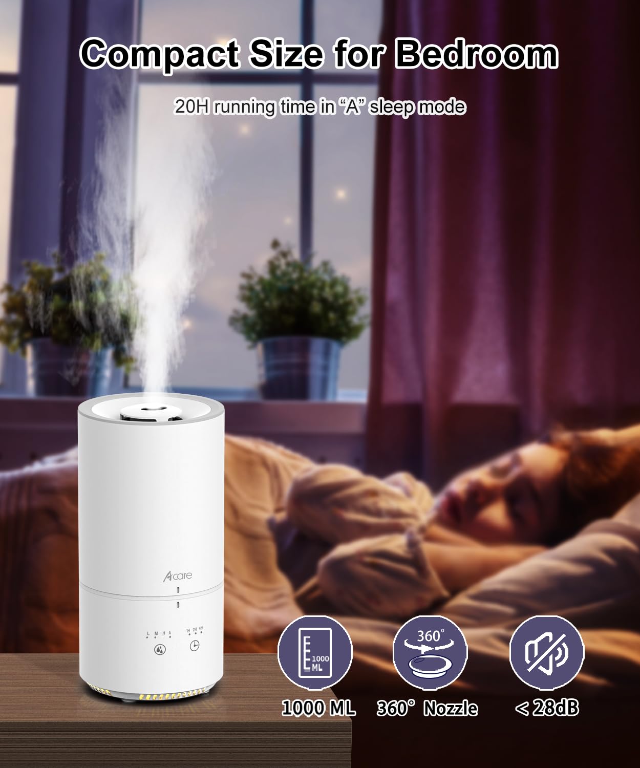 Home Humidifier for Large Room, 1000ml Essential Oil Diffuser with Timer, Top Fill Design Cool Mist Humidifier for Bedroom, Living Room, Quiet for Baby Room, Touch Button
