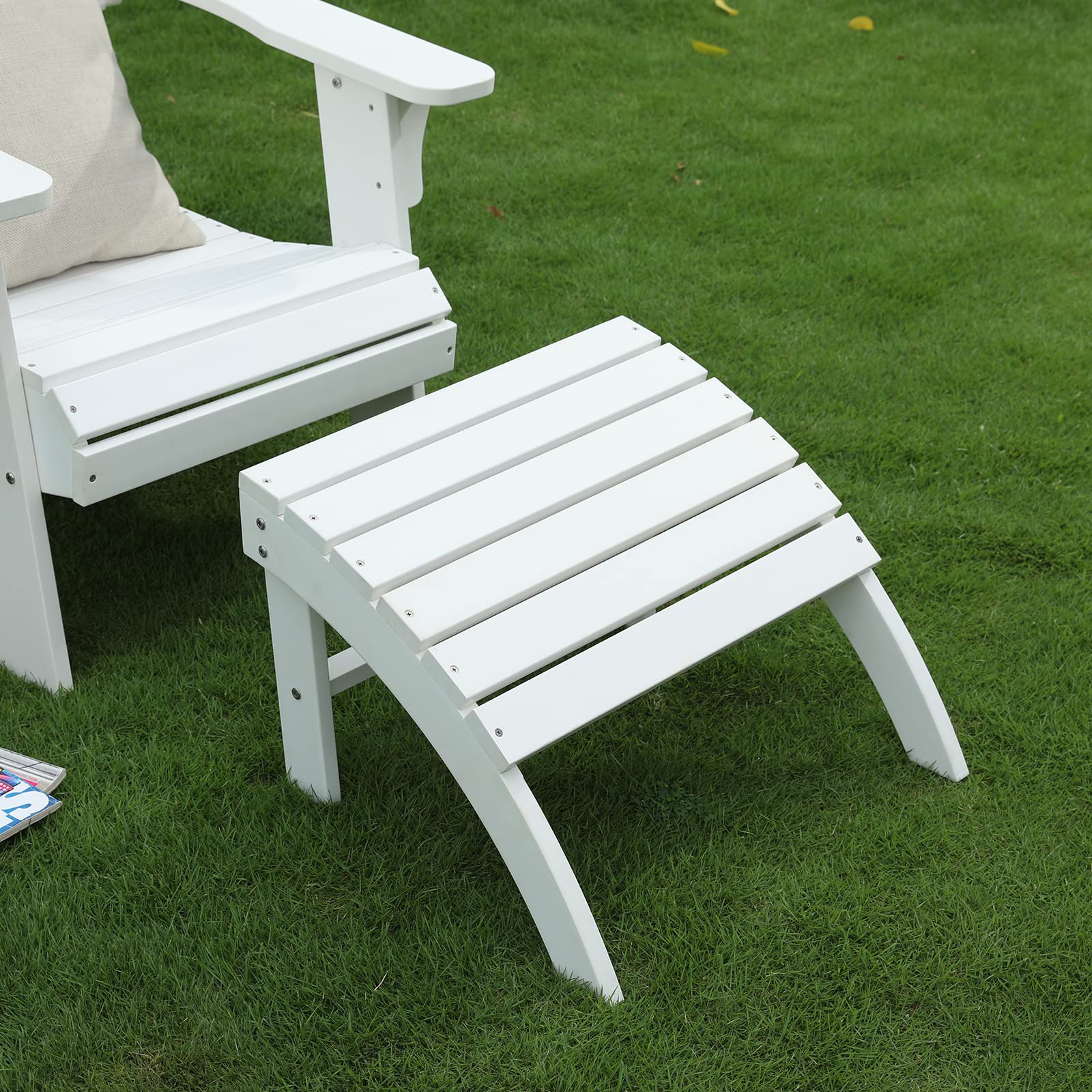 Psilvam Adirondack Ottoman, Adirondack Footstool for Adirondack Chair Weather Resistant Foot Rest for Outdoor Porch, Yard, Garden(White)
