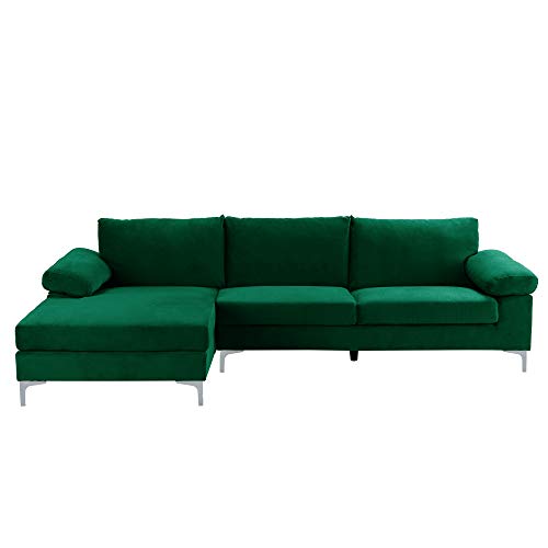 Casa Andrea Milano llc Modern Large Velvet Fabric Sectional Sofa L Shape Couch with Extra Wide Chaise Lounge