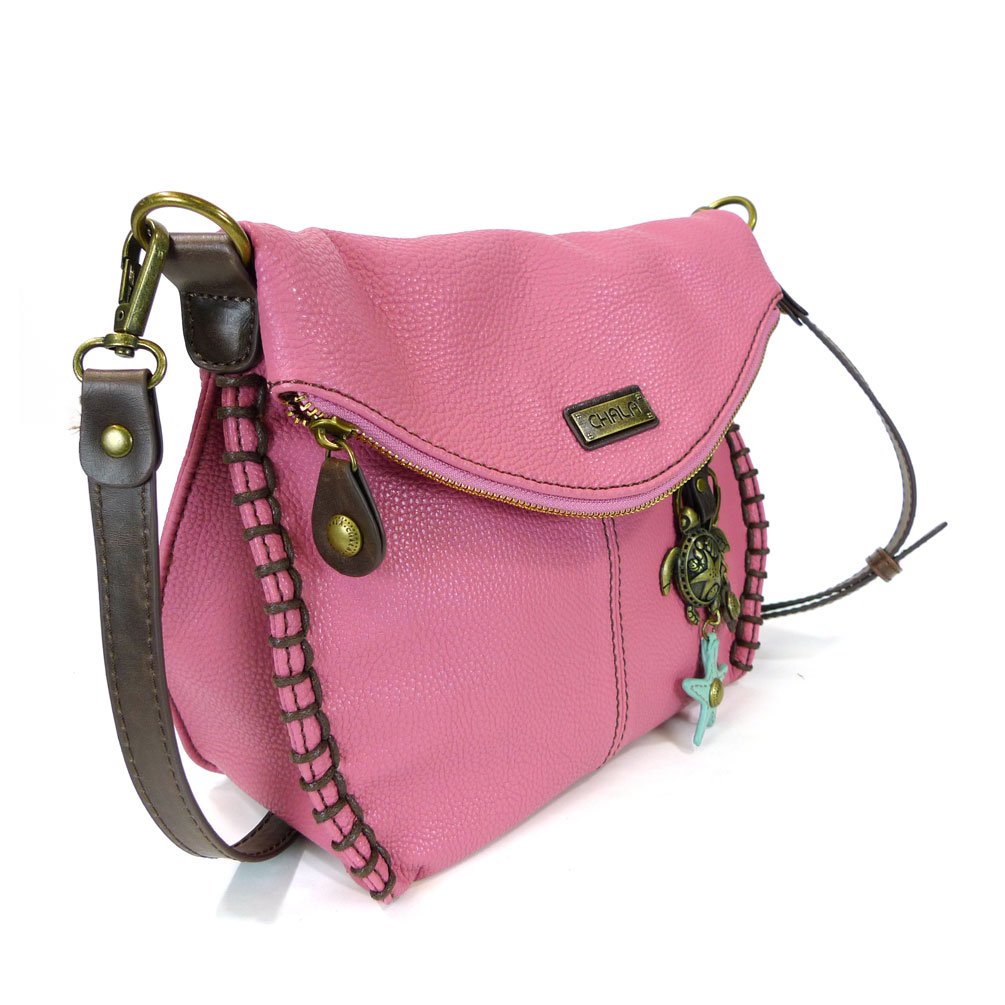 CHALA Bronze Sea Turtle with Teal Starfish Purse Charm + XBody/Shoulder Handbags - 9 Colors (Pink)