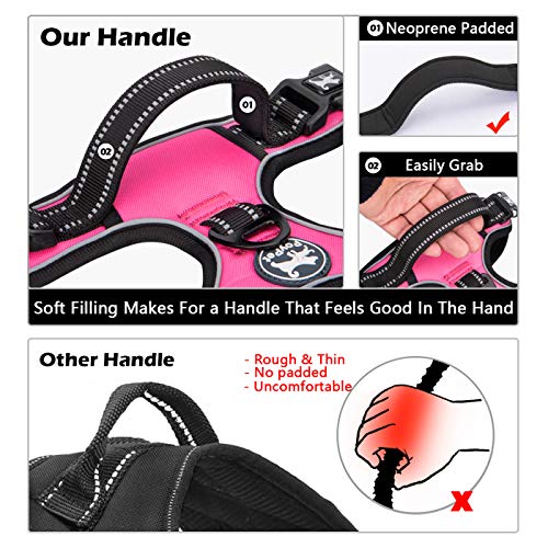 PoyPet No Pull Dog Harness, No Choke Front Clip Dog Reflective Harness, Adjustable Soft Padded Pet Vest with Easy Control Handle for Small to Large Dogs(Pink,M)