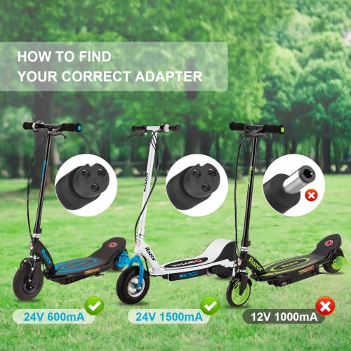 Charger for Razor Electric Scooter MX350, Dirt Bike, E100, Crazy Cart, Pocket Mod, E300, Quad, Moped, E200, PR200, Sports Mod, Replacement 24V Scooters and Some 4 Wheel Rides Battery Power Cord