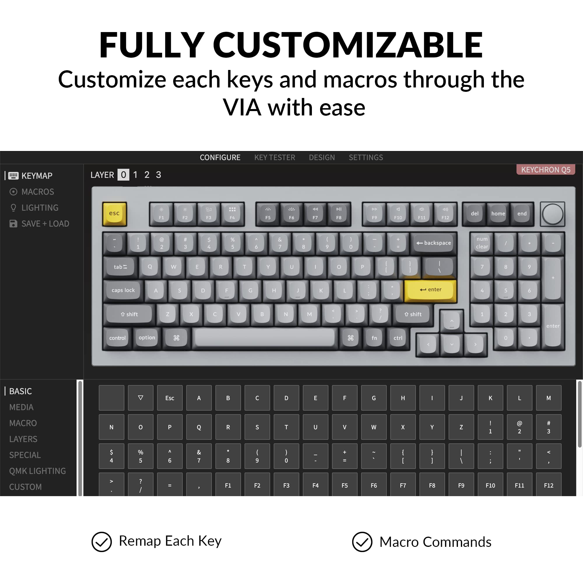 Keychron Q5 Wired Custom Mechanical Keyboard Knob Version, 96% Layout QMK/VIA Programmable Macro with Hot-swappable Gateron G Pro Brown Switch Double Gasket Compatible with Mac Windows Linux (Grey)