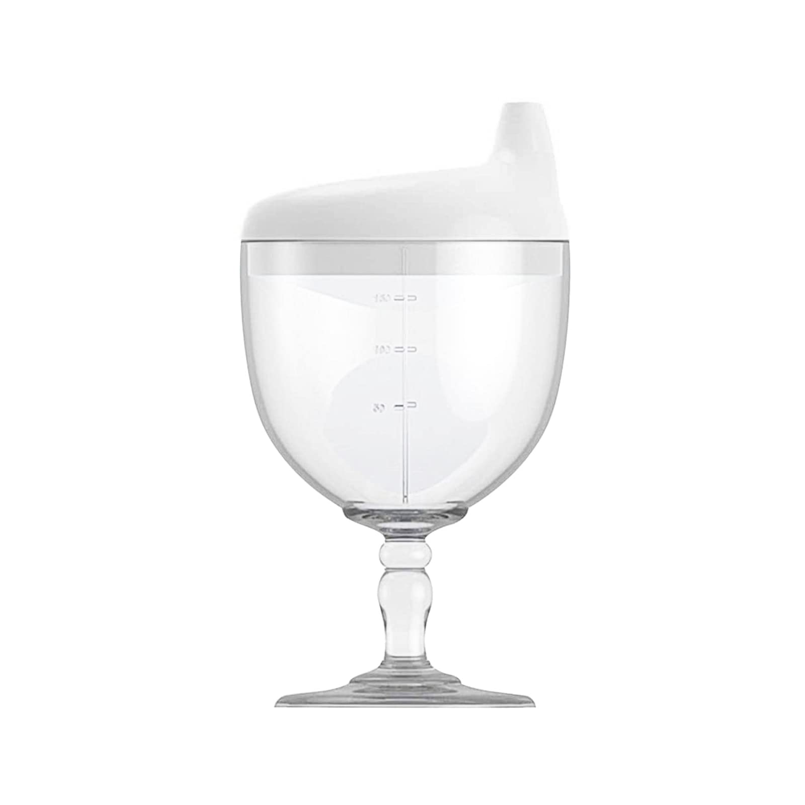 Baby Wine Sippy Cup - Plastic Wine Glass Goblet Beverage Mug Milk Bottle with Lid for Kids on Birthday Party Celebration (5oz) (White)