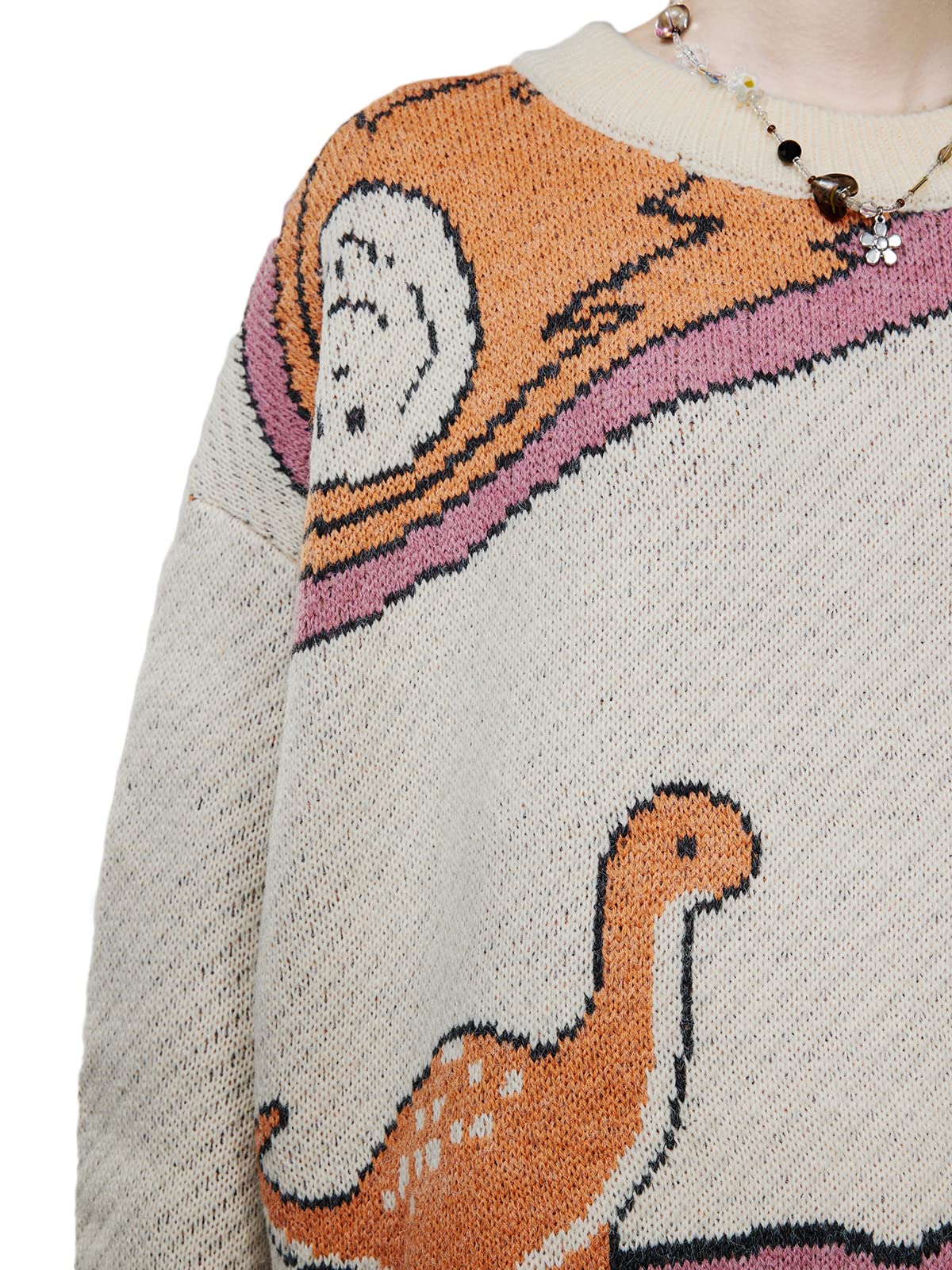 Aelfric Eden Men's Oversized Dinosaur Knit Sweater Vintage Cartoon Pullover Sweater Long Sleeve Christmas Sweater