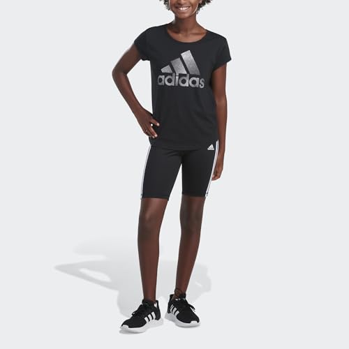 adidas Girls' Little Detached Waistband 3 Stripe Bike Short, Black, Small (Plus)