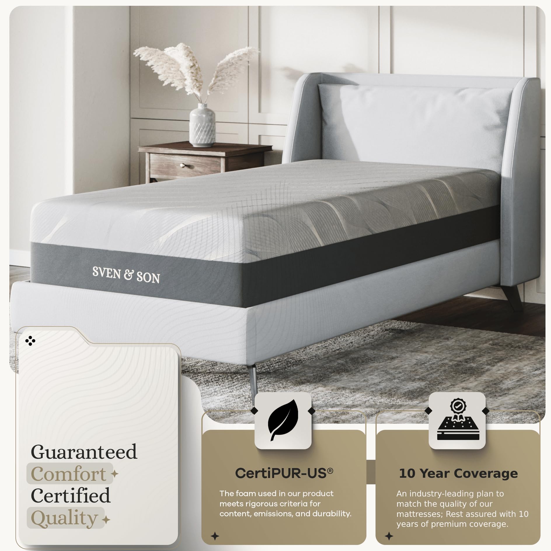 Sven & Son Luxury Hybrid Spring Mattress, Premium Materials, CertiPUR-US, Made in The USA, 14 inch Medium Soft - Twin