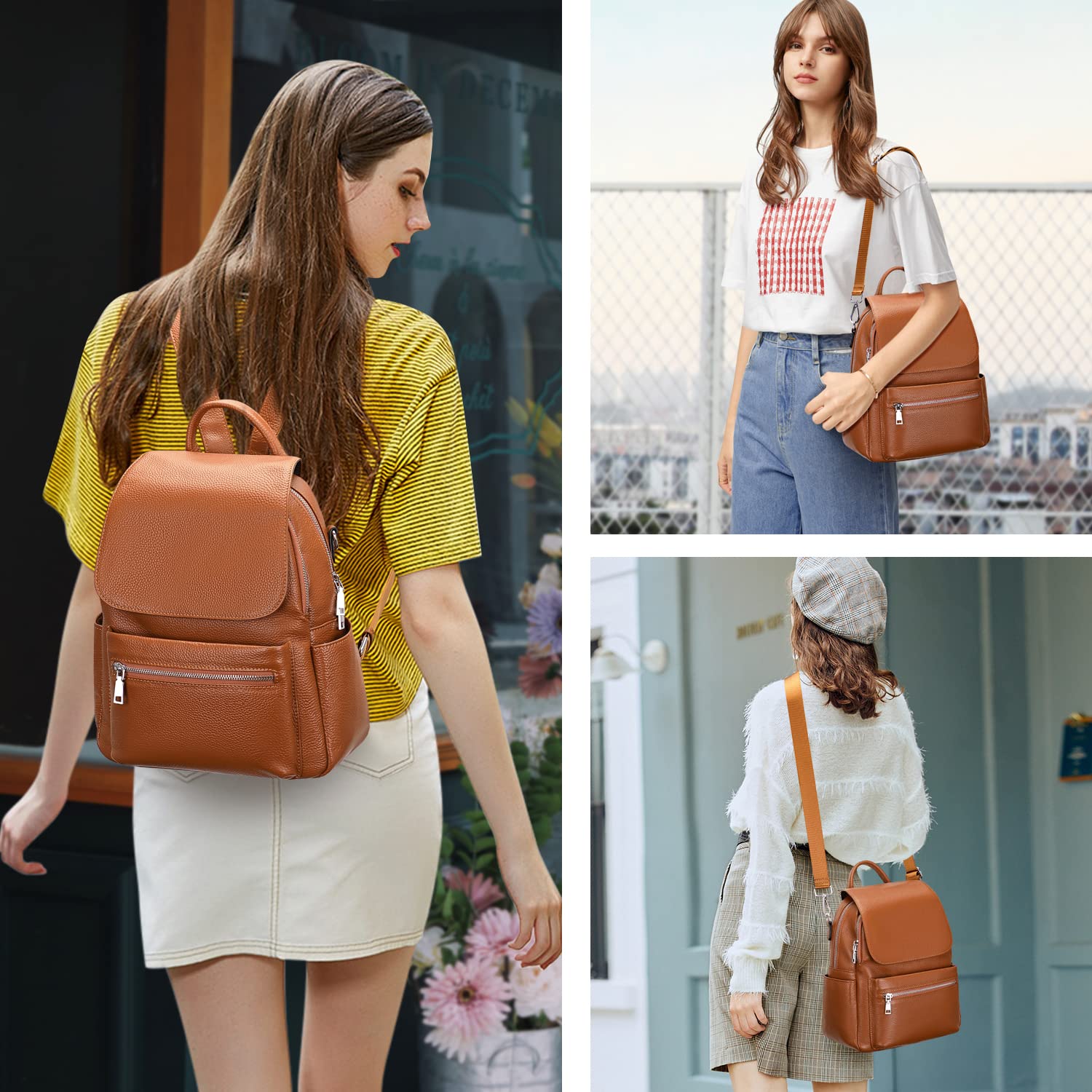 ALTOSY Genuine Leather Backpack Purse for Women Convertible Shoulder Bag Fashion Rucksack Backpack with Flap(A138 Brown)